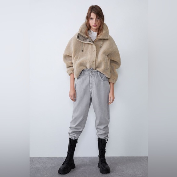 Zara | Jackets & Coats | Zara Tan Cropped Teddy Jacket | Poshmark